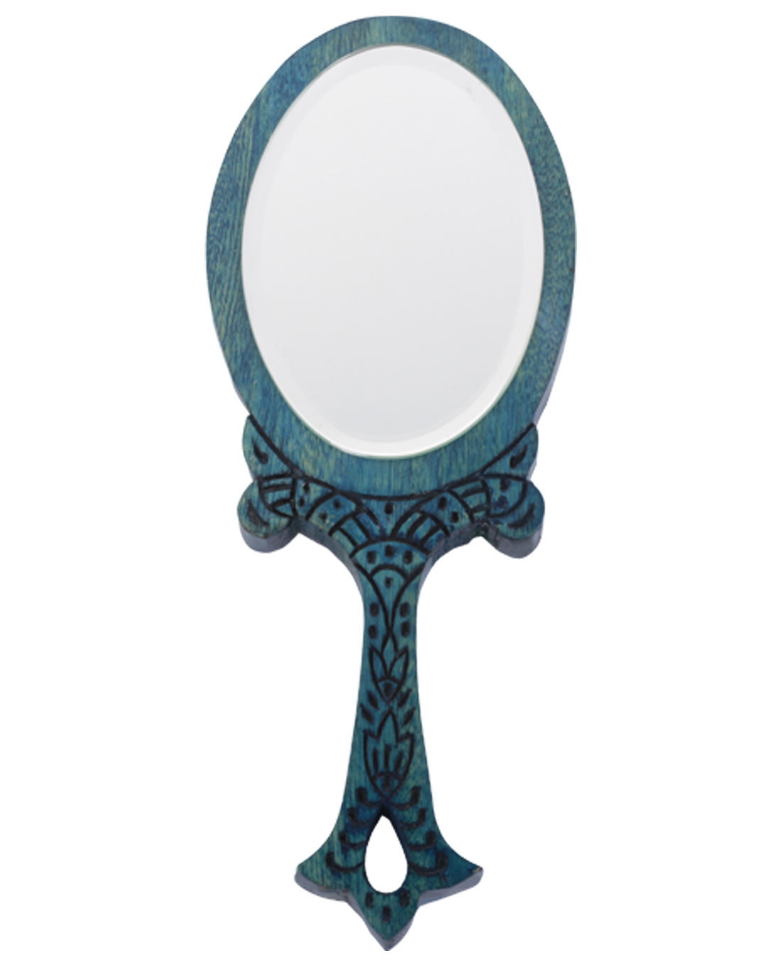 Wooden Hand Mirror Small Oval (Blue) | Wecomart - Buy Authentic Indian ...