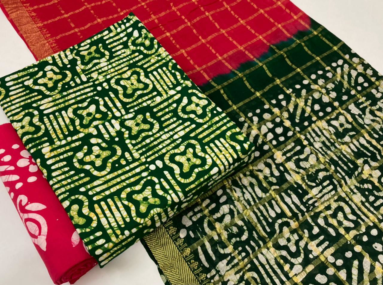 Cotton Batik Print Material Set (unstitched) - Available in 8 Colors ...