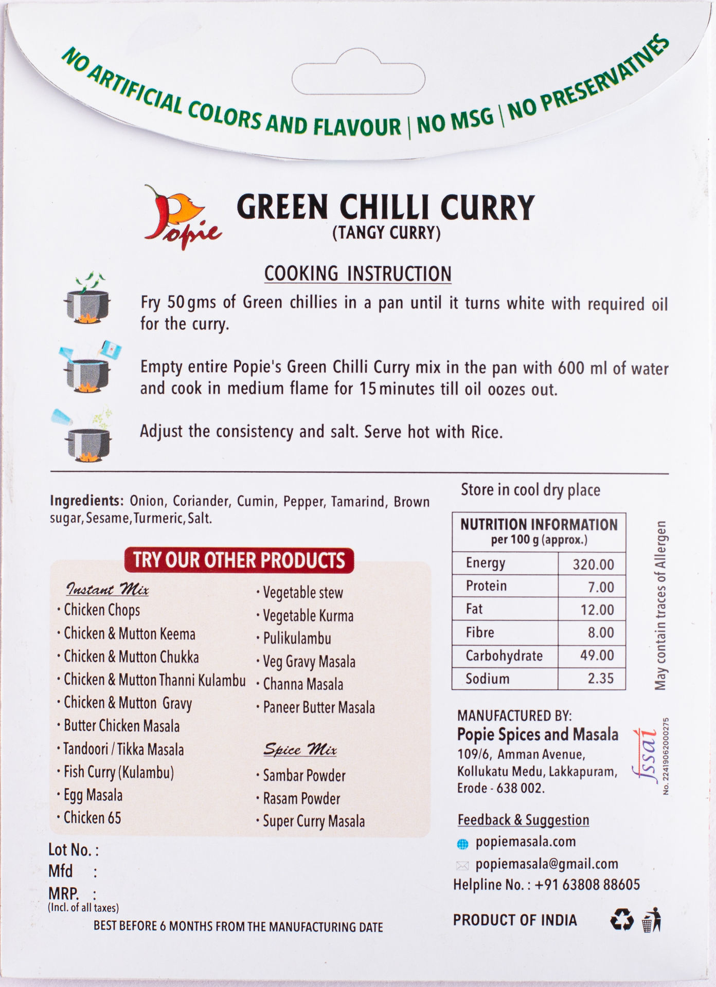 Green Chilli Curry (Tangy curry) (Pack of 2) | Wecomart - Buy Authentic ...